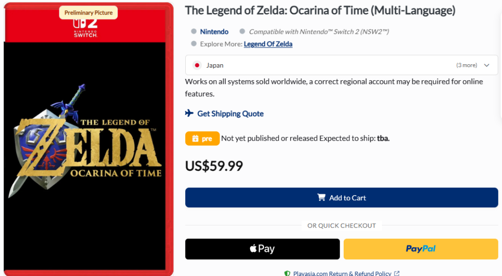 Zelda: Ocarina of Time Switch 2 Preorder Listing Raises Questions About ...